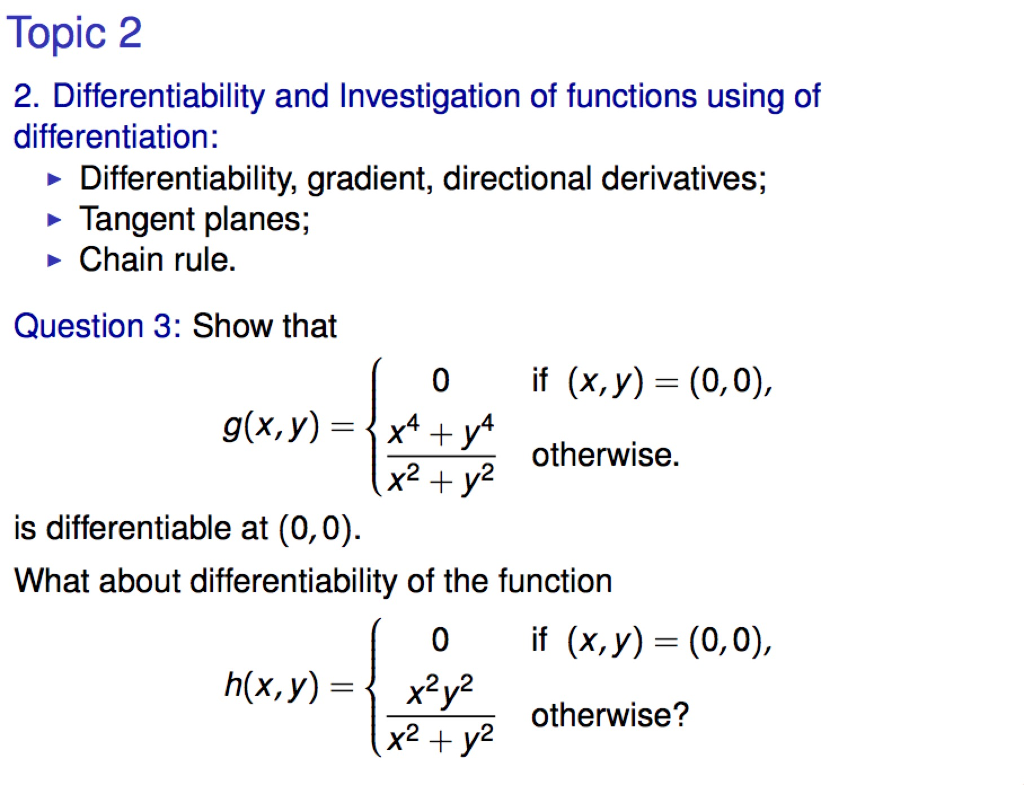 Solved Topic 2 2. Differentiability and Investigation of | Chegg.com
