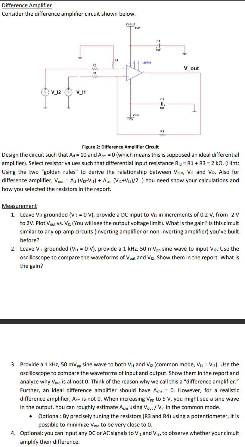 Solved Difference Amplifier Consider the difference | Chegg.com