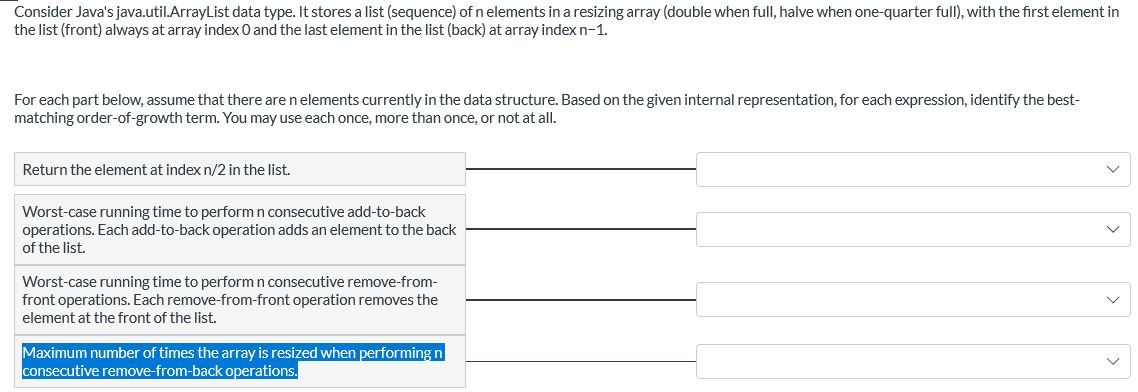 Solved Options are ~n^2 contstant ~log n ~n ~n^3 ~n log n | Chegg.com