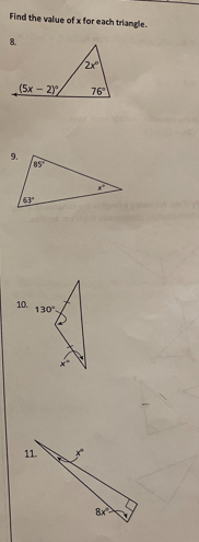 Solved Find the value of x for each triangle. | Chegg.com
