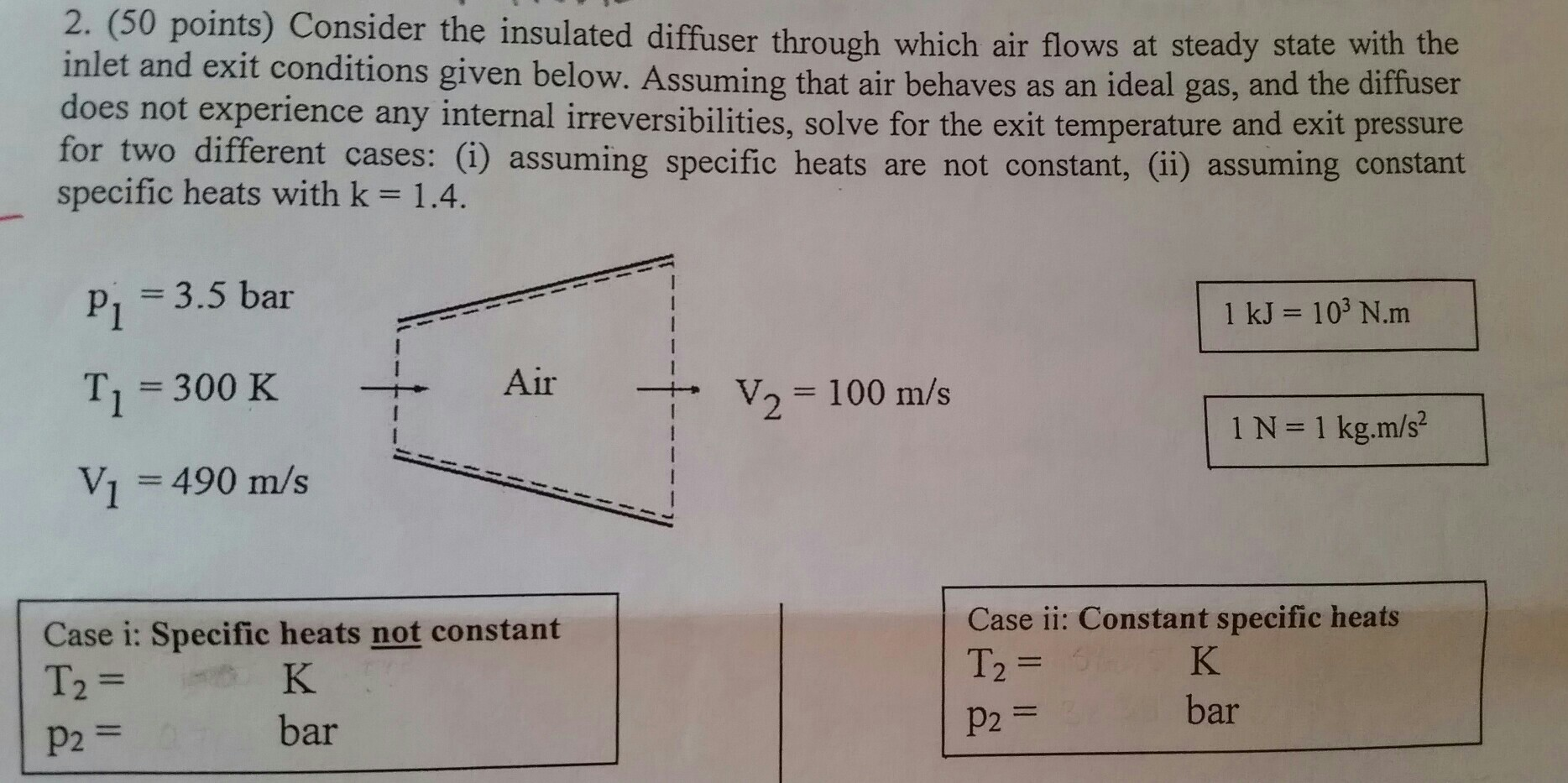 Solved 2. (50 points) Consider the insulated diffuser | Chegg.com
