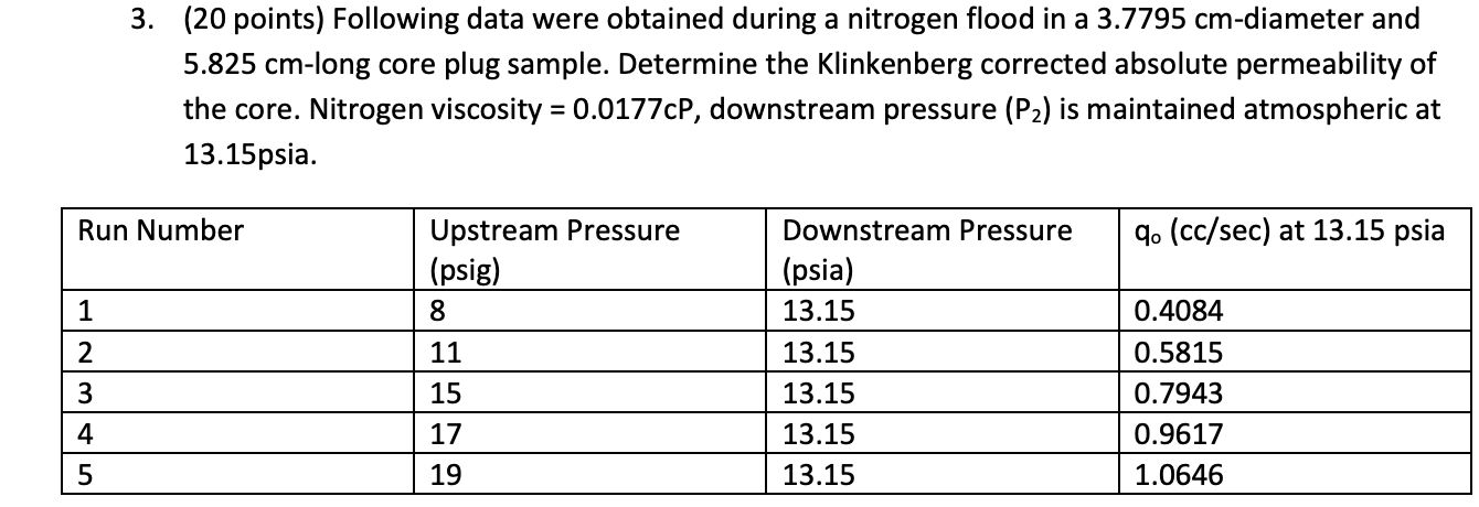3. (20 points) Following data were obtained during a | Chegg.com