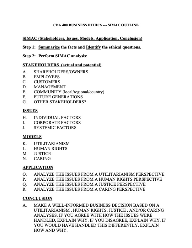 Solved SIMAC ABOUT BFGOODRICH CASESIMAC (Stakeholders, | Chegg.com