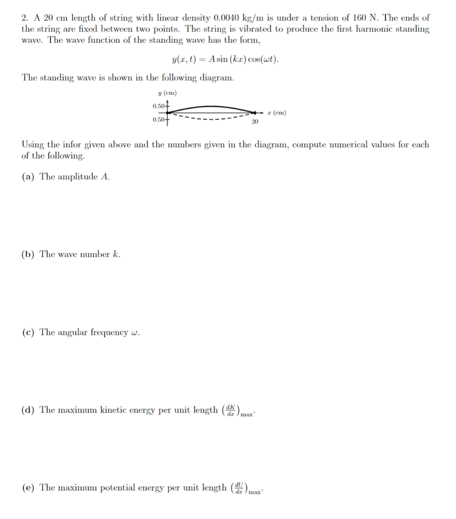 Solved 2. A 20 cm length of string with linear density | Chegg.com