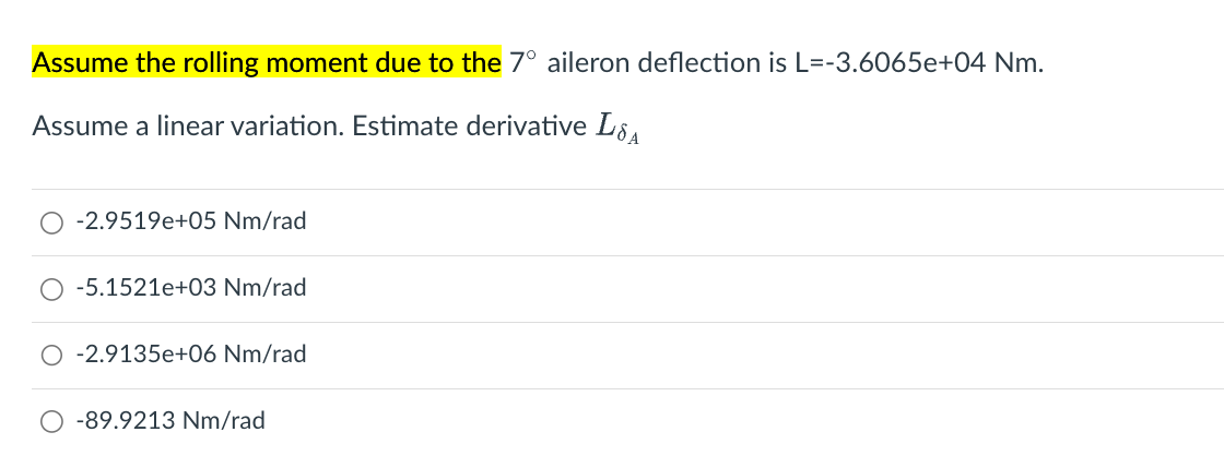 Solved Assume the rolling moment due to the 7∘ aileron | Chegg.com