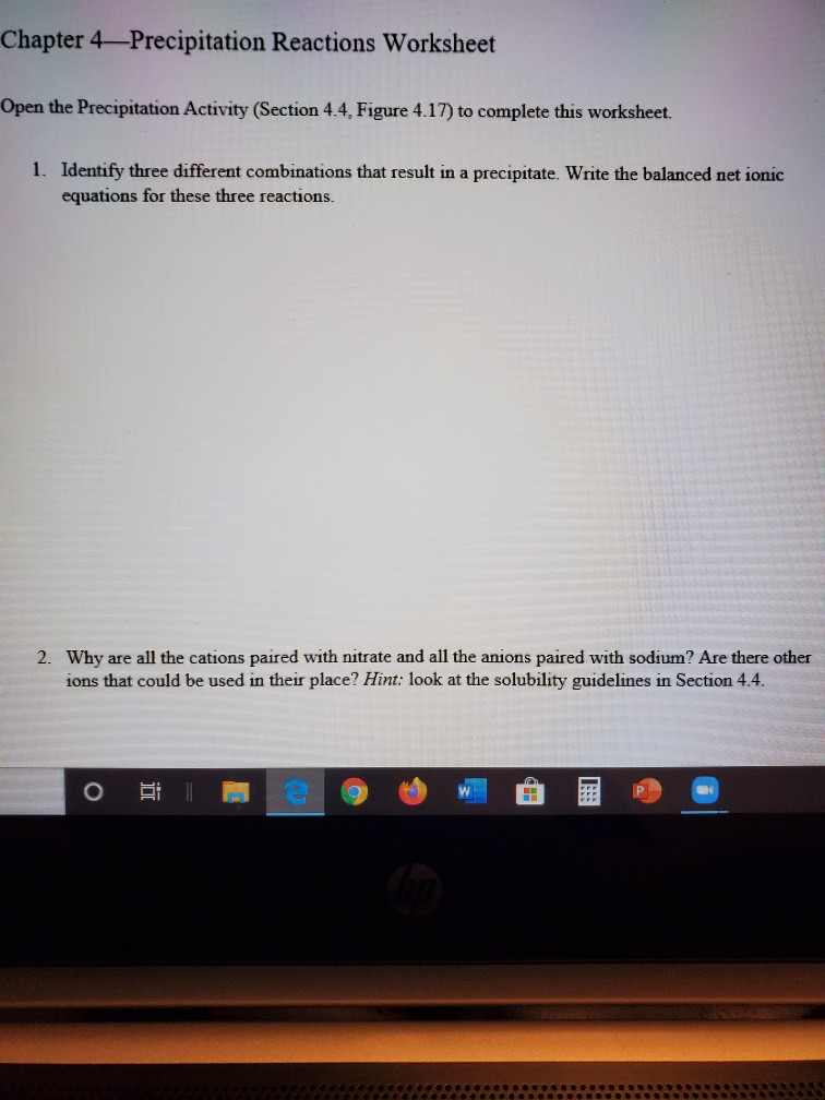 Solved Chapter 4 Precipitation Reactions Worksheet Open the | Chegg.com