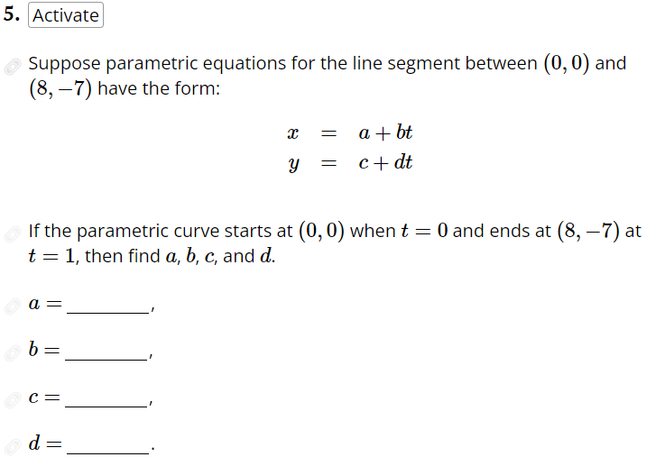 Solved Activate\\nSuppose parametric equations for the line | Chegg.com