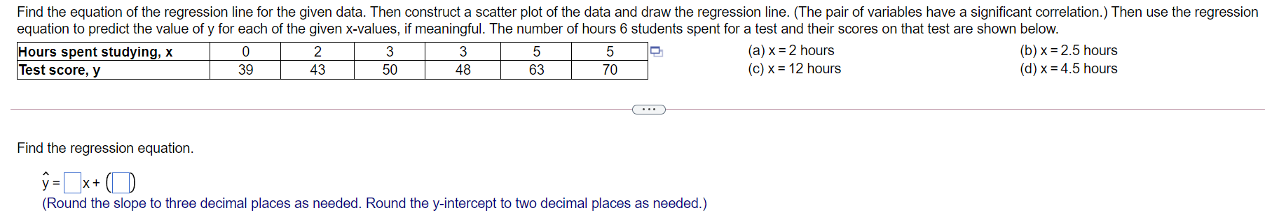 Solved Find the equation of the regression line for the | Chegg.com