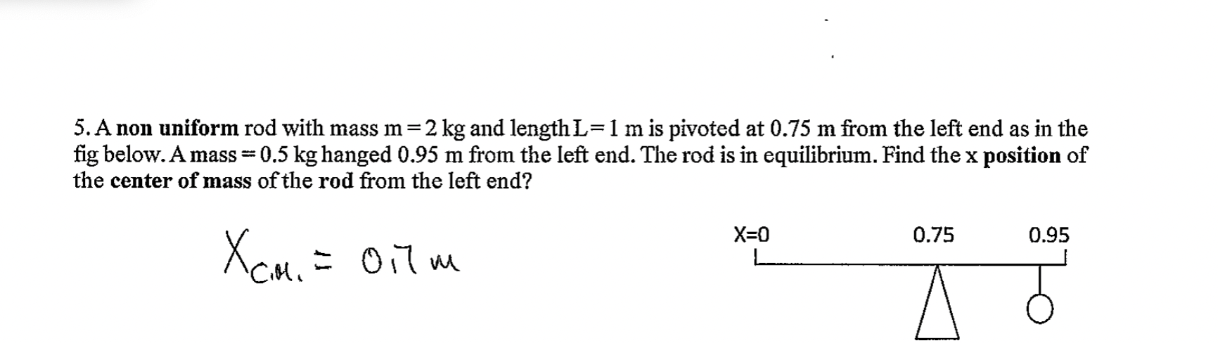 Solved 5. A non uniform rod with mass m=2 kg and length L=1 | Chegg.com