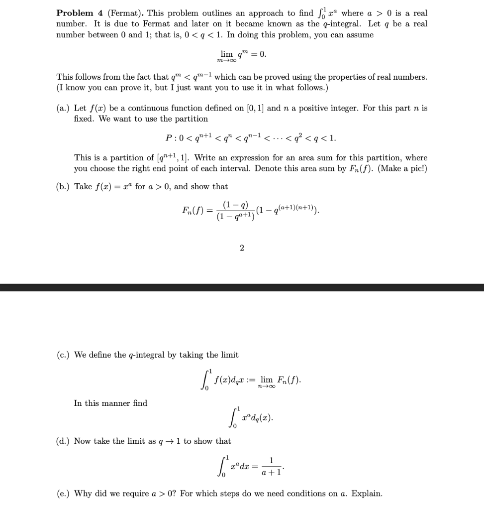 Solved Problem 4 (Fermat). This problem outlines an approach | Chegg.com