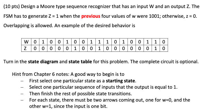 Solved (10 pts) Design a Moore type sequence recognizer that | Chegg.com