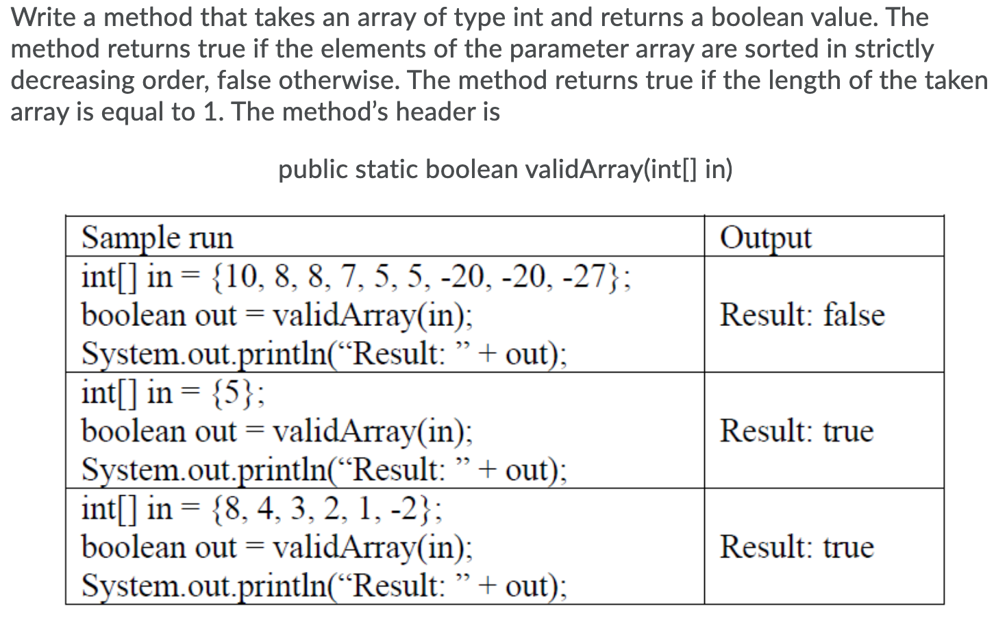 Solved Write a method that takes an array of type int and | Chegg.com