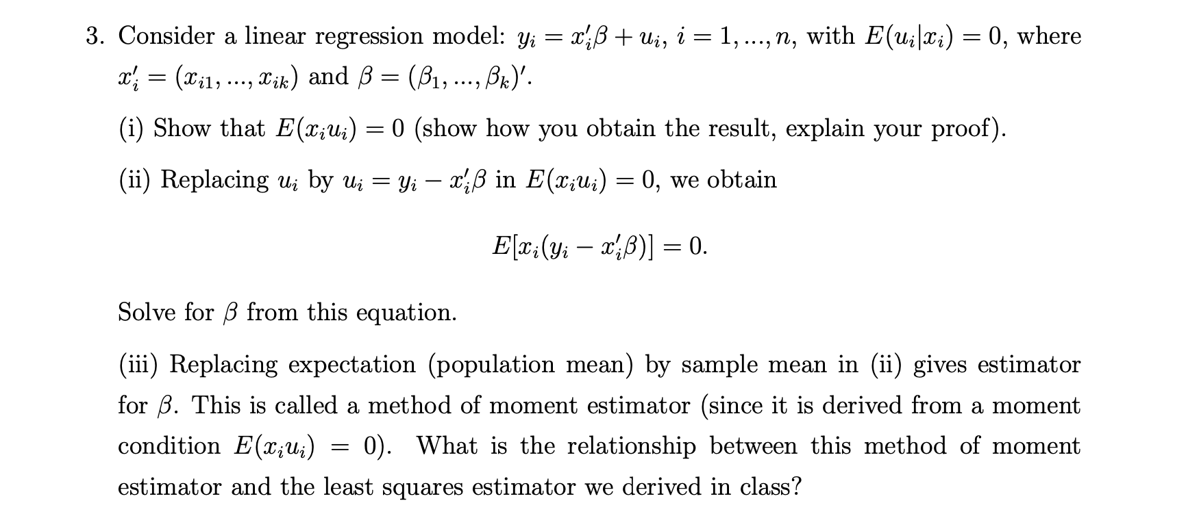 Solved а = = = = , 3. Consider a linear regression model: Yi | Chegg.com