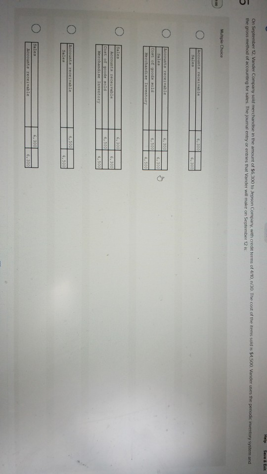 Solved Help Seve & Exit On September 12, Vander Company sold | Chegg.com