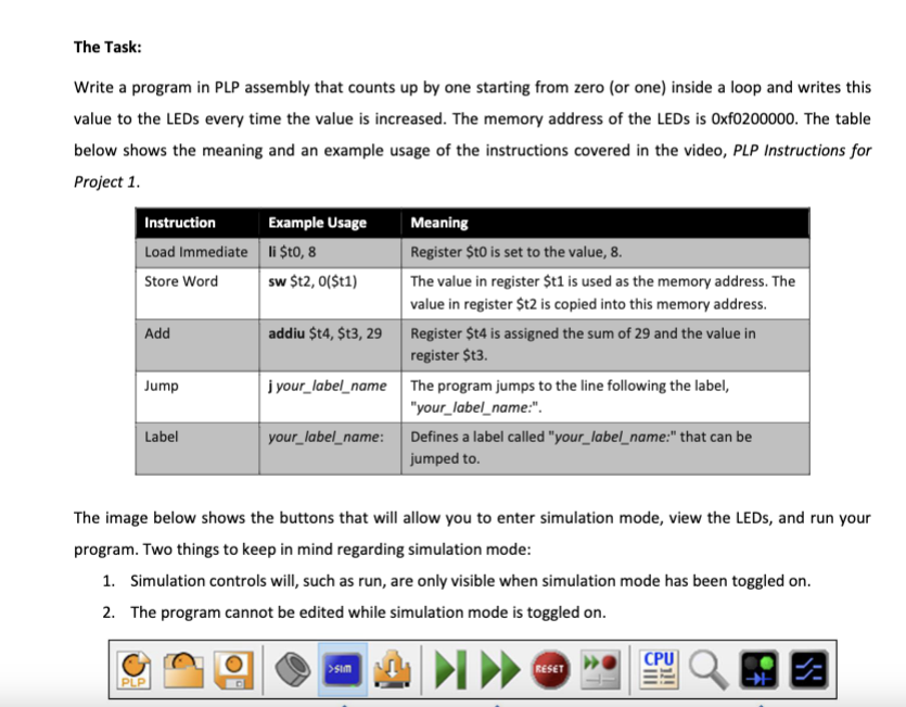 Solved The Task: Write a program in PLP assembly that counts | Chegg.com
