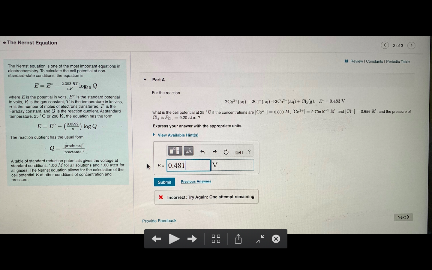 Solved + The Nernst Equation 2 of 3 A Review | Constants | Chegg.com