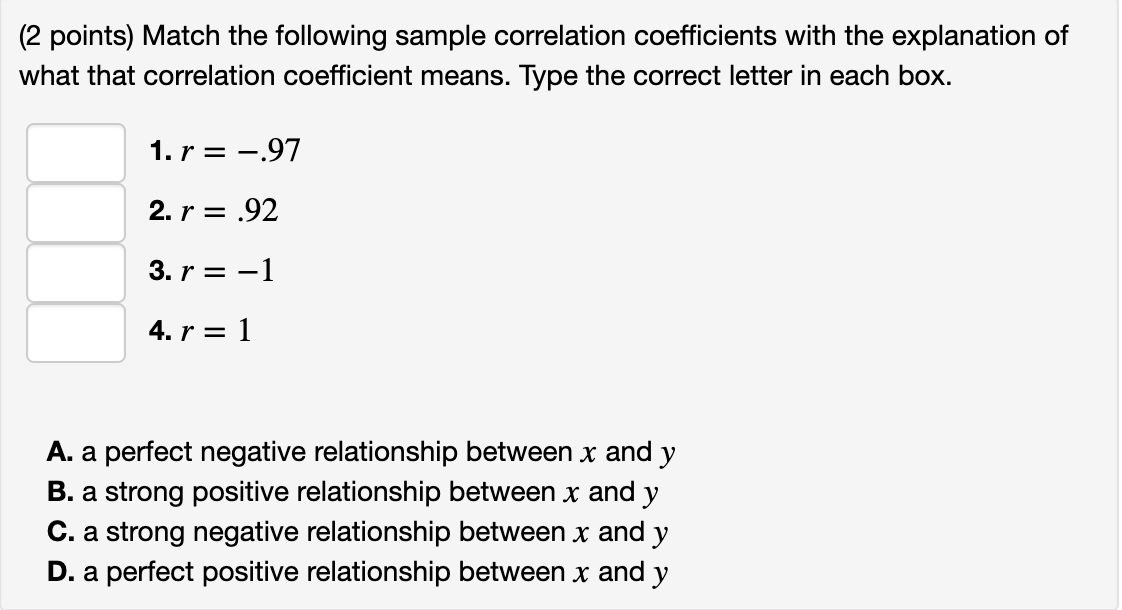 Solved (2 points) Match the following sample correlation | Chegg.com
