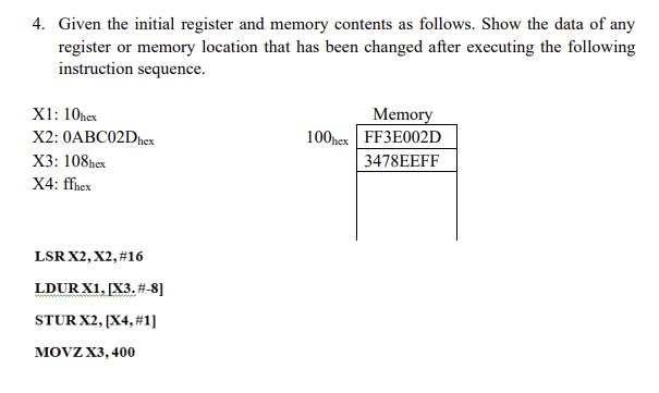 Solved 4. Given the initial register and memory contents as | Chegg.com