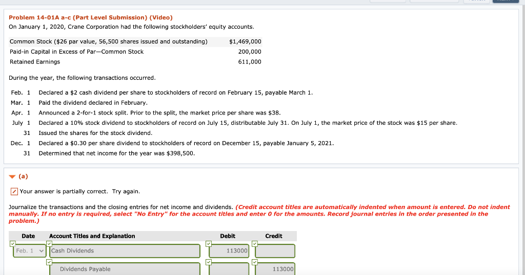 Solved Problem 14-01A a-c (Part Level Submission) (Video) On | Chegg.com