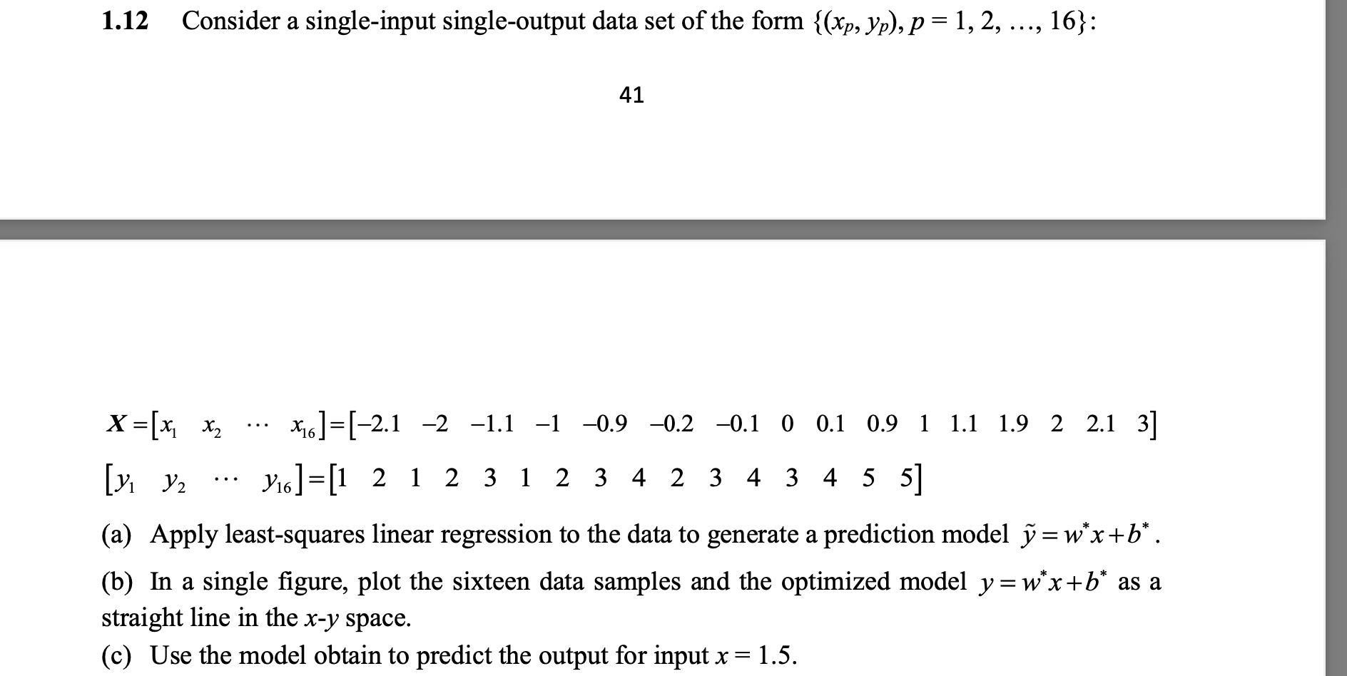 Solved 112 Consider A Single Input Single Output Data Set 