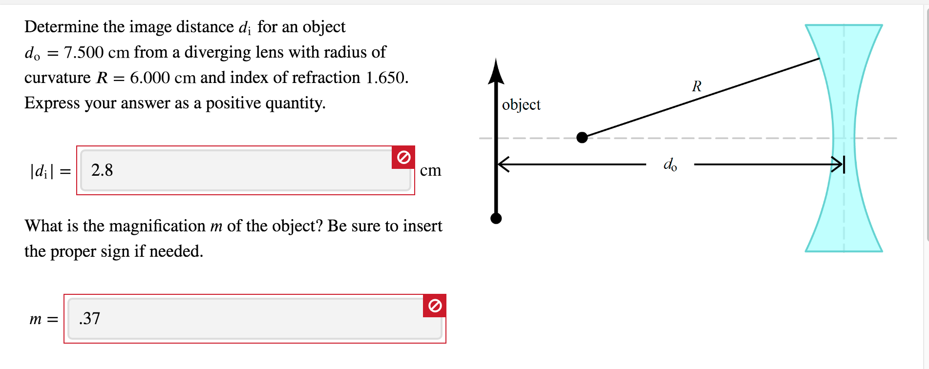 Solved Determine the image distance di for an object do | Chegg.com