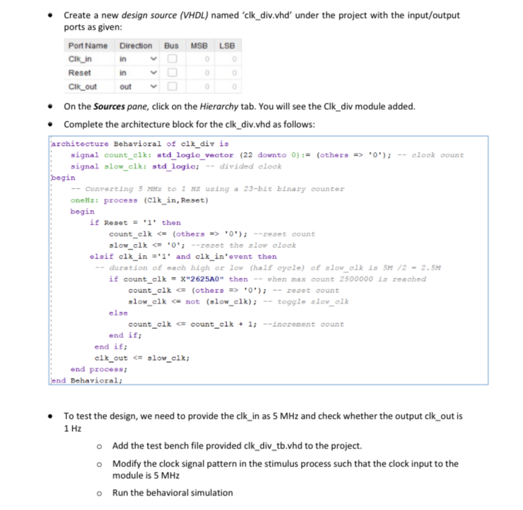 Bus MSB Create a new design source (VHDL) named | Chegg.com