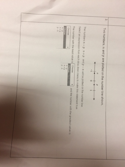 Solved Two numbers, n and p are plotted on the number line | Chegg.com