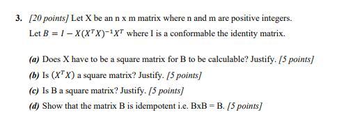 Solved 3. [20 points) Let X be an n x m matrix where n and m | Chegg.com