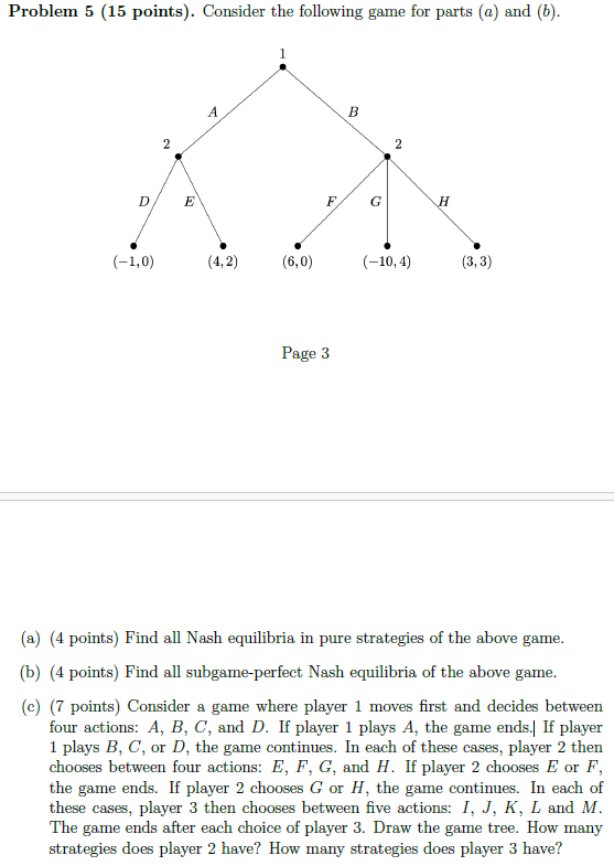 Problem 5 (15 ﻿points). ﻿Consider the following game | Chegg.com