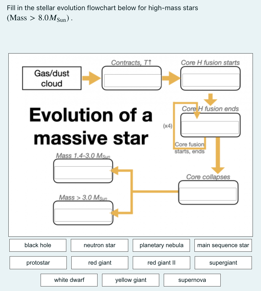Solved Fill in the stellar evolution flowchart below for | Chegg.com
