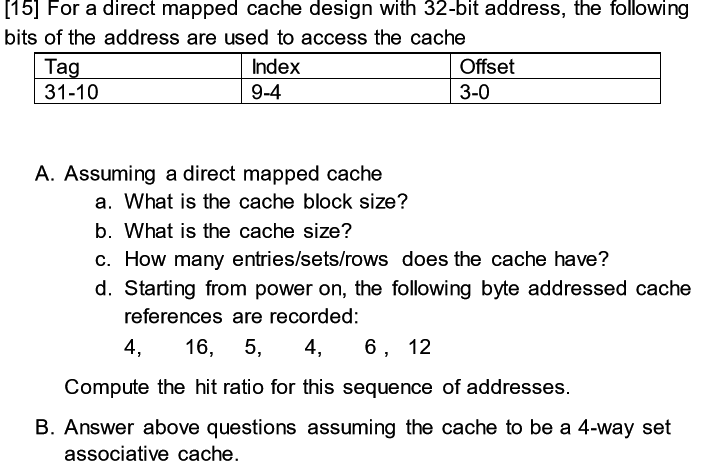 [15For a direct mapped cache design with 32-bit | Chegg.com