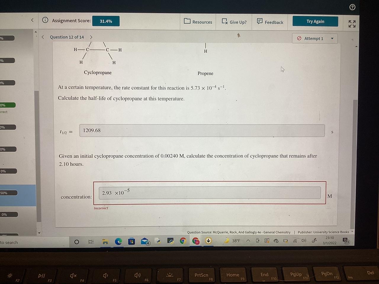 Solved Assignment Score: 31.4% Resources C Give Up? Feedback | Chegg.com