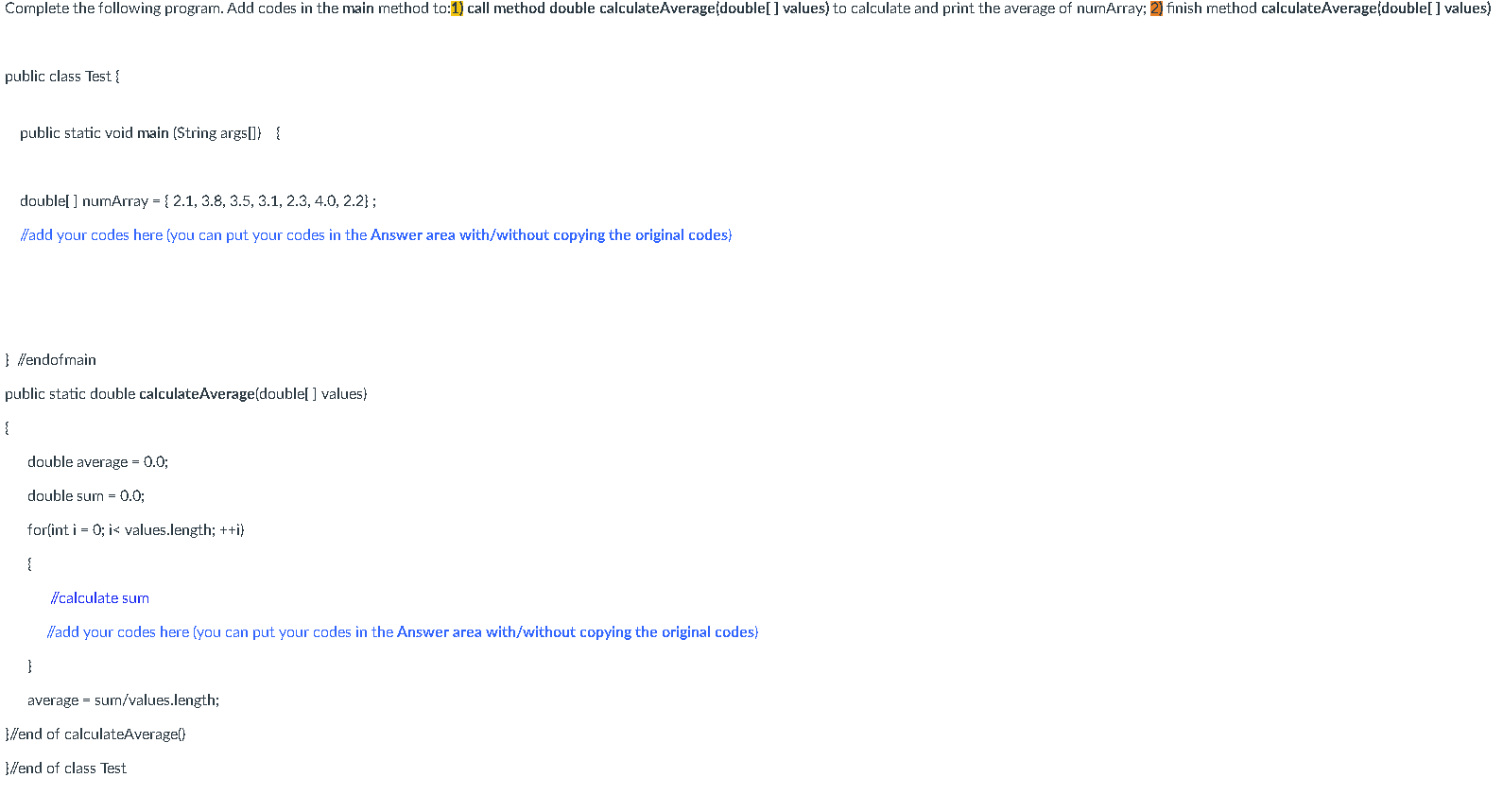 Solved W Hendofmain public static double | Chegg.com
