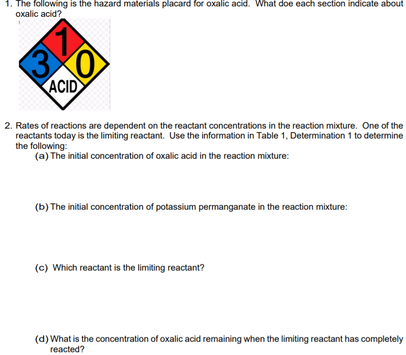 Solved 1. The following is the hazard materials placard for | Chegg.com
