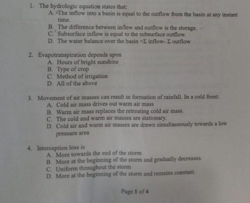Solved 1. The hydrologic equation states that: A. The inflow | Chegg.com