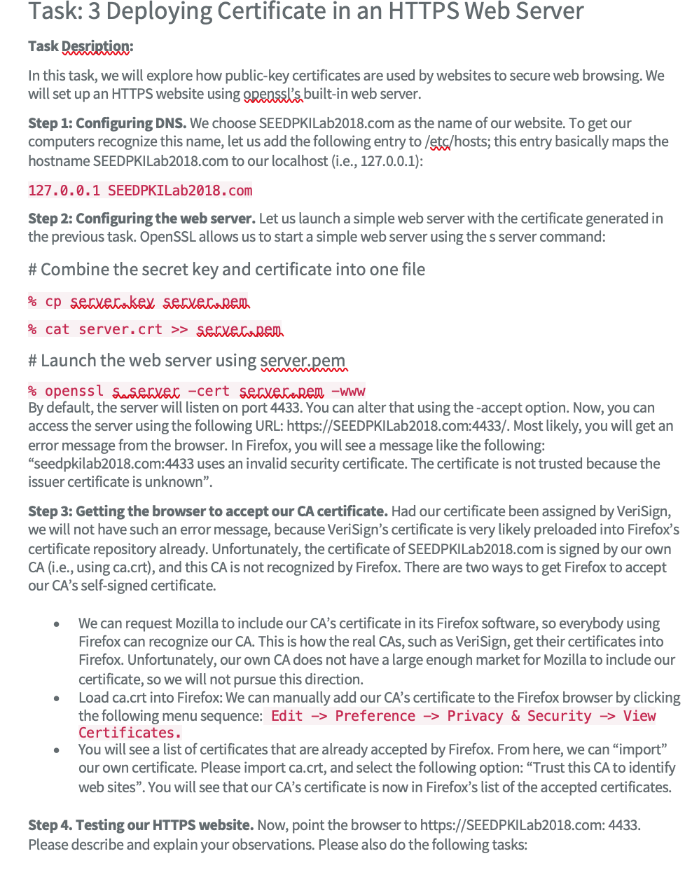 Task: 3 Deploying Certificate in an HTTPS Web Server | Chegg.com