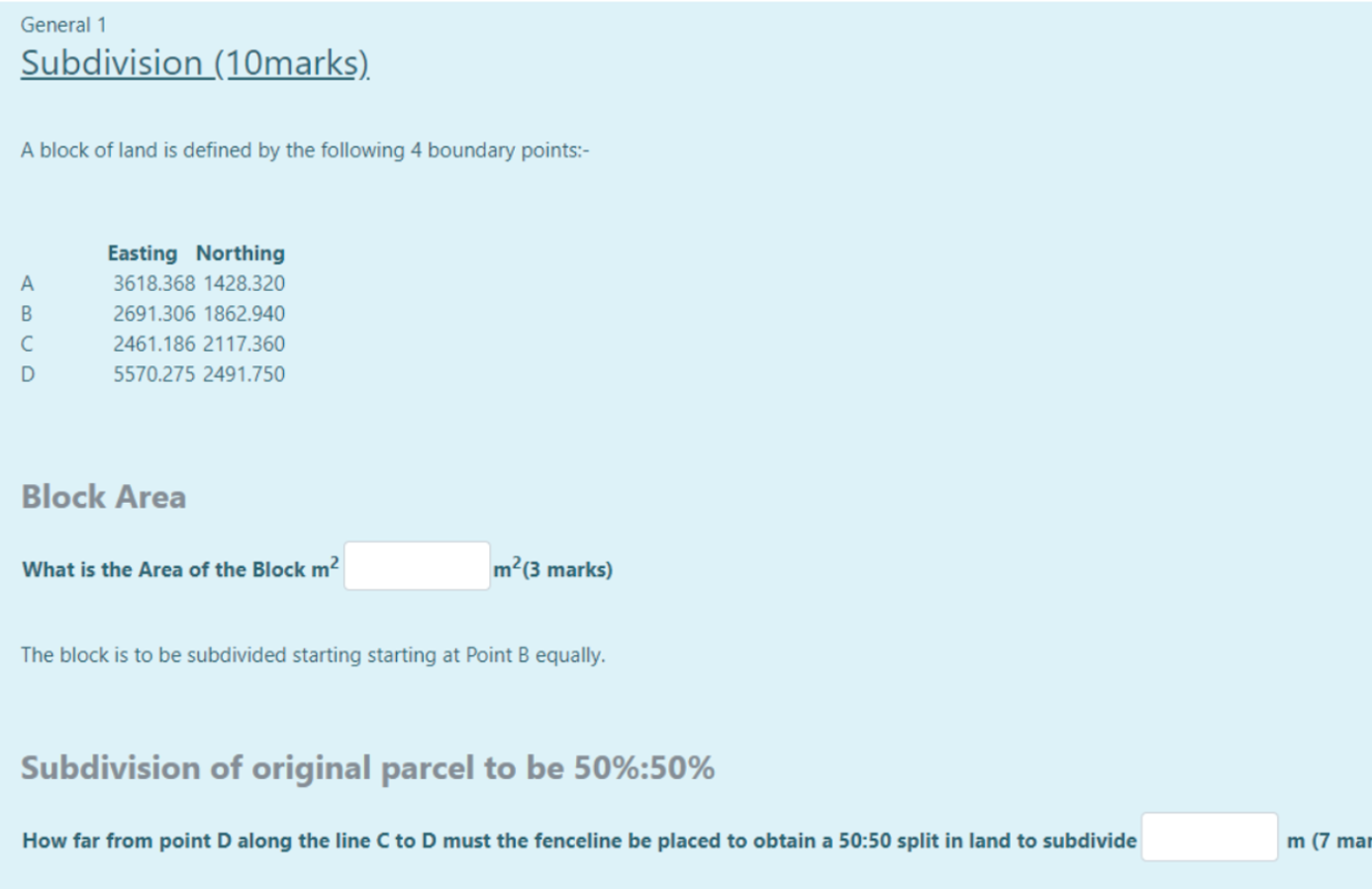 Solved General 1 Subdivision (10marks). A block of land is | Chegg.com