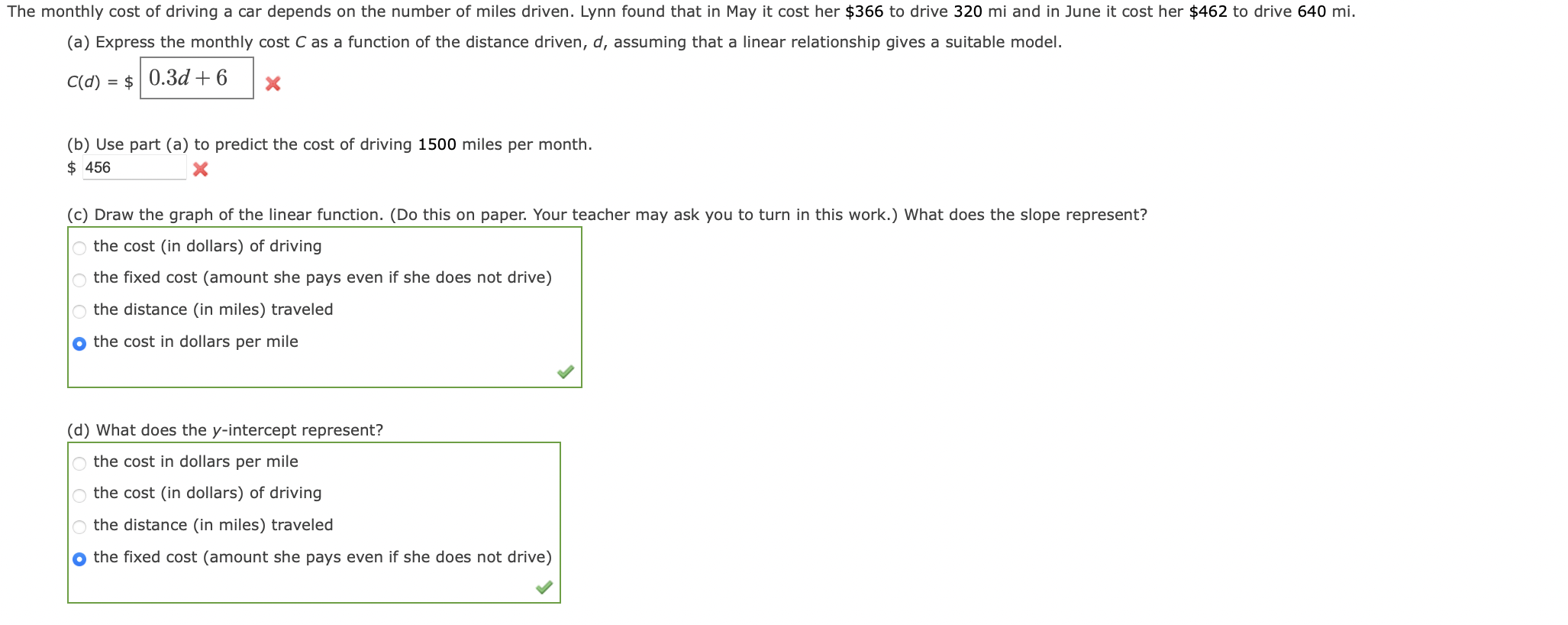 Solved (b) Use part (a) to predict the cost of driving 1500 | Chegg.com