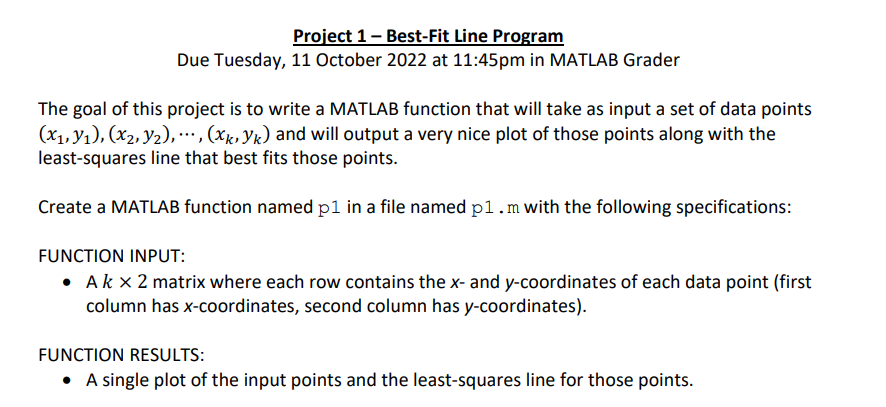 Solved Project 1− Best-Fit Line Program Due Tuesday, 11 | Chegg.com