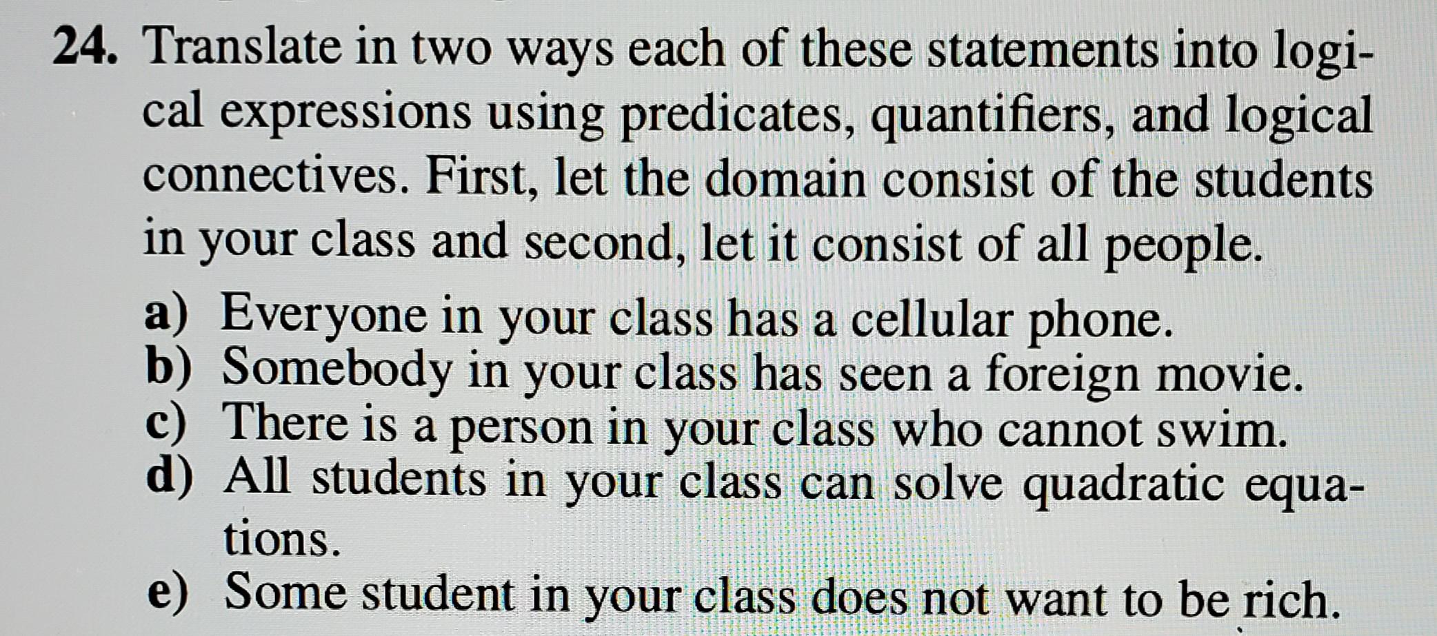 Solved 24. Translate in two ways each of these statements | Chegg.com