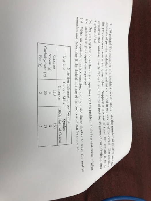 Solved 0 points) The container of a breakfast cereal usually | Chegg.com