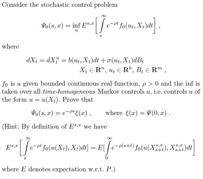 Solved Consider The Stochastic Control Problem