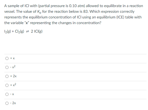 Solved A sample of ICl with (partial pressure is 0.10 atm ) | Chegg.com