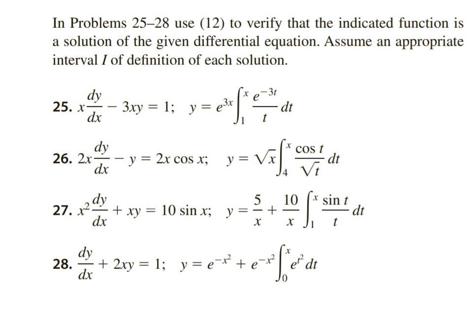 Solved In Problems 25–28 use (12) to verify that the | Chegg.com