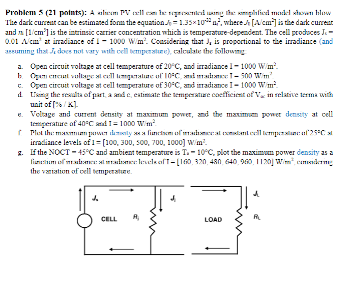 Solved Problem 5 (21 points): A silicon PV cell can be | Chegg.com Solved Problem 5 (21 points): A silicon PV cell can be | Chegg.com