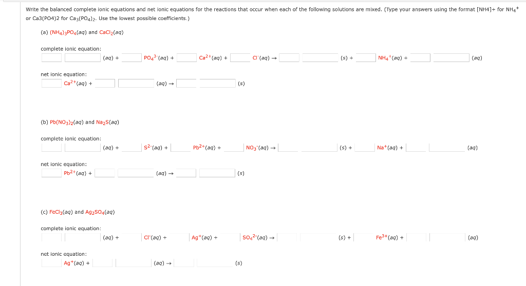 Solved Write The Balanced Complete Ionic Equations And Net 