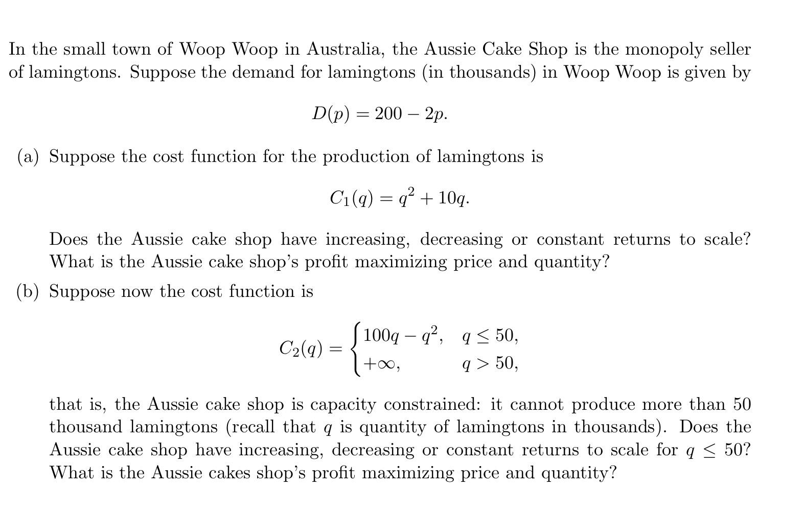 Solved In the small town of Woop Woop in Australia, the | Chegg.com