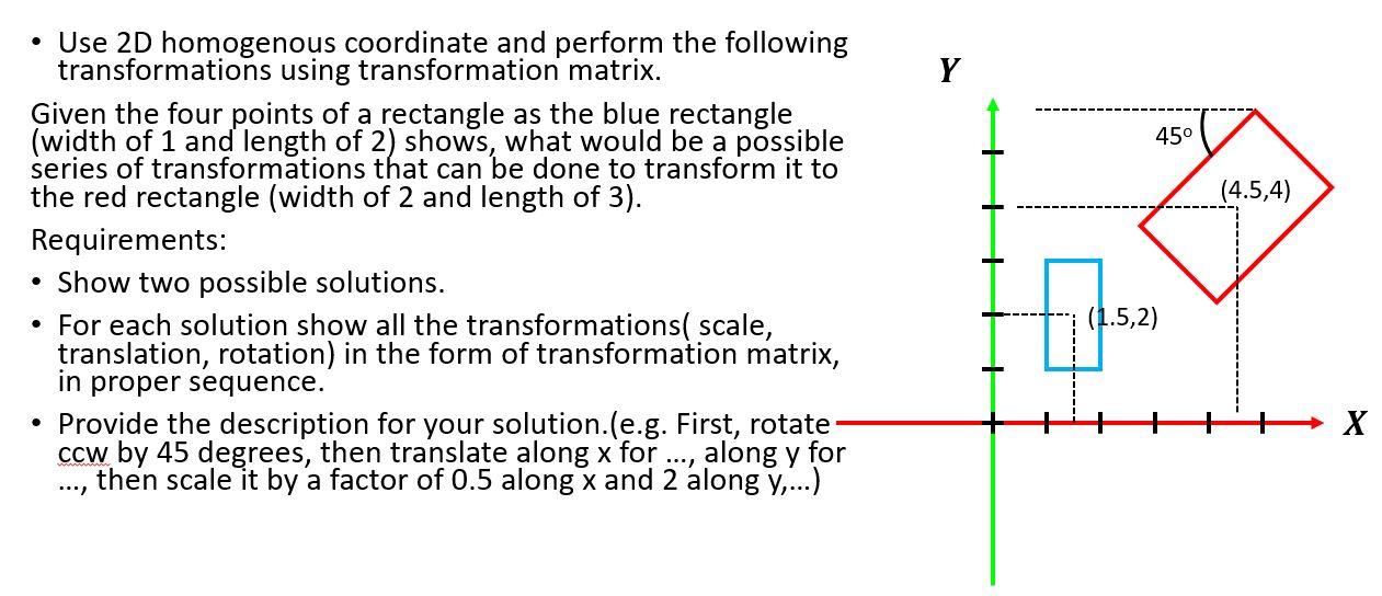 Solved Y 450 (4.5,4) • Use 2D homogenous coordinate and | Chegg.com