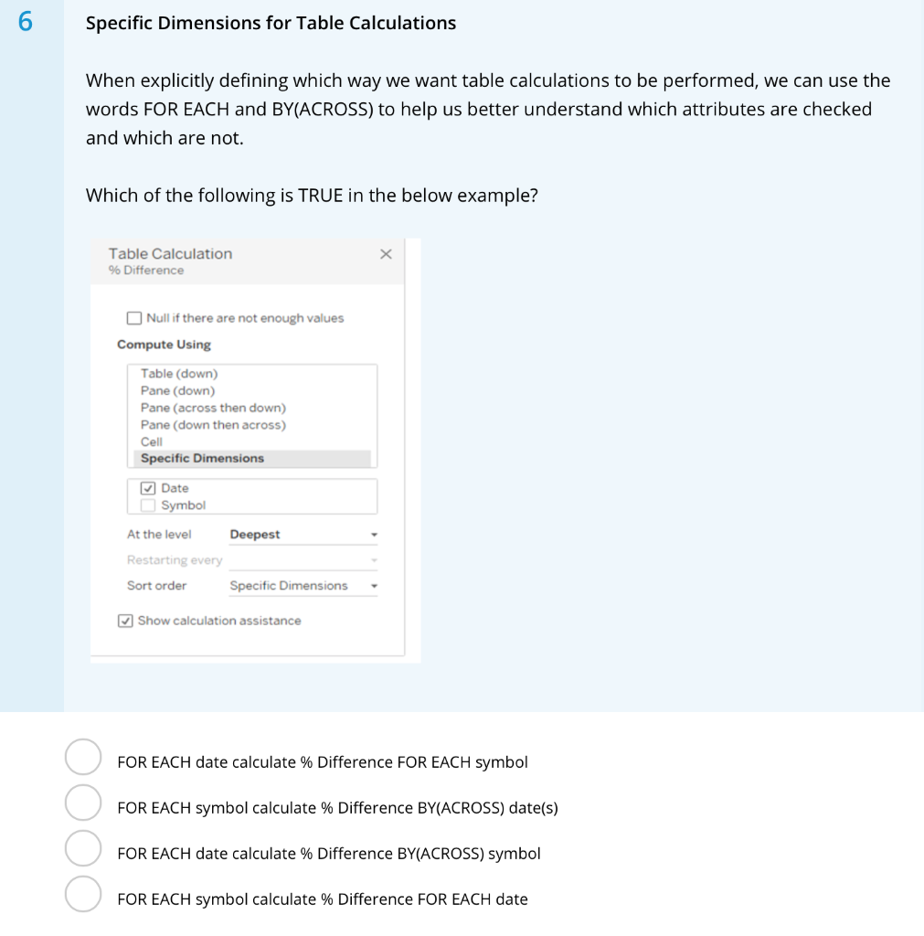 Solved 6 Specific Dimensions for Table Calculations When | Chegg.com