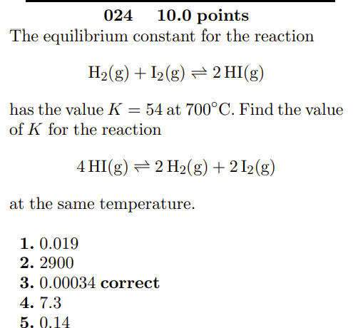 Solved The equilibrium constant for the reaction H2( g)+I2( | Chegg.com